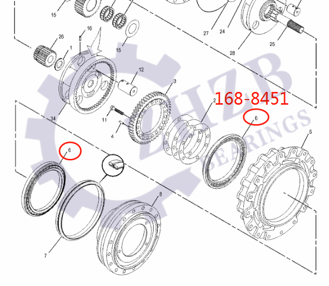 Custom Caterpillar E320 Excavator Travel Gearbox Bearing 168-8451 ...